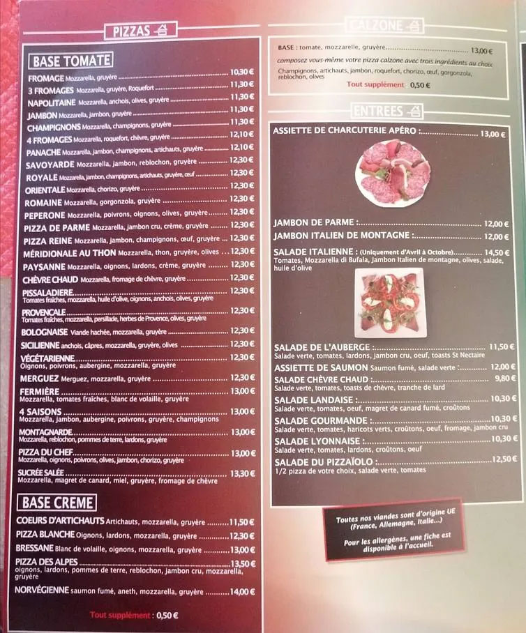 Carte et Menus – Pizzeria Parla David